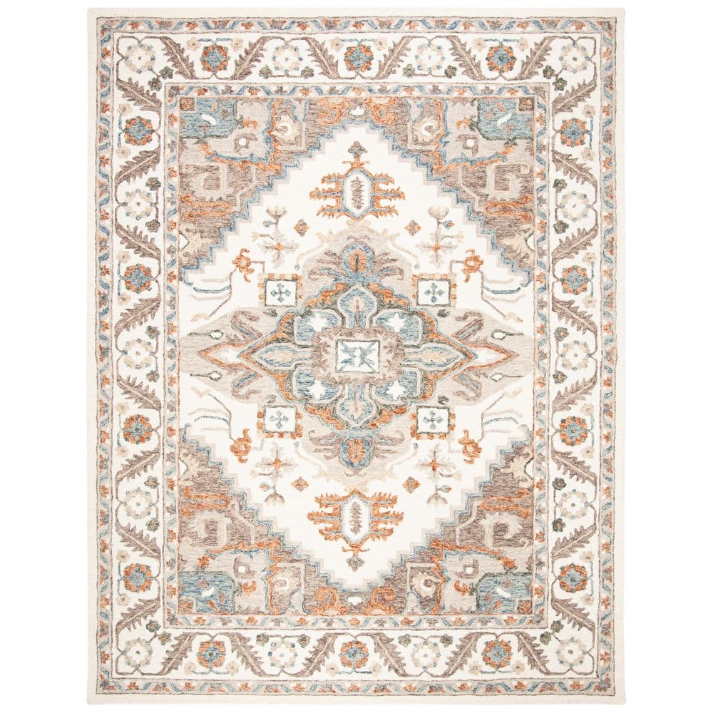 SAFAVIEH Micro-Loop Ivory/Rust 8 ft. x 10 ft. Floral Medallion ...