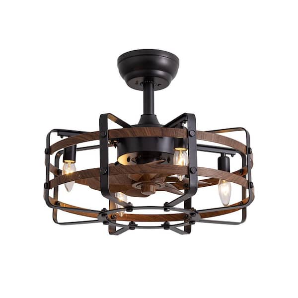 ANTOINE 20 in. Indoor 4-Light Farmhouse Wood Grain Caged Ceiling Fan ...