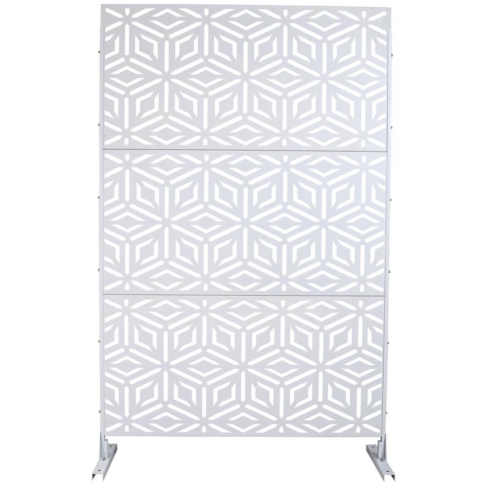 Kahomvis 6.3 ft. x 4 ft. White Outdoor Steel Decorative Privacy Screen ...