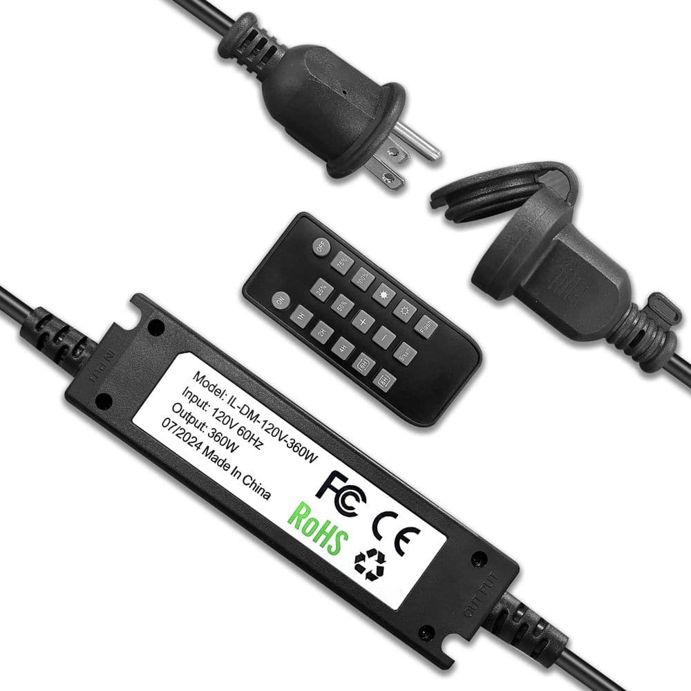 Vrbgify Waterproof Outdoor Black 360W Plug-in Dimmer Switch for LED ...