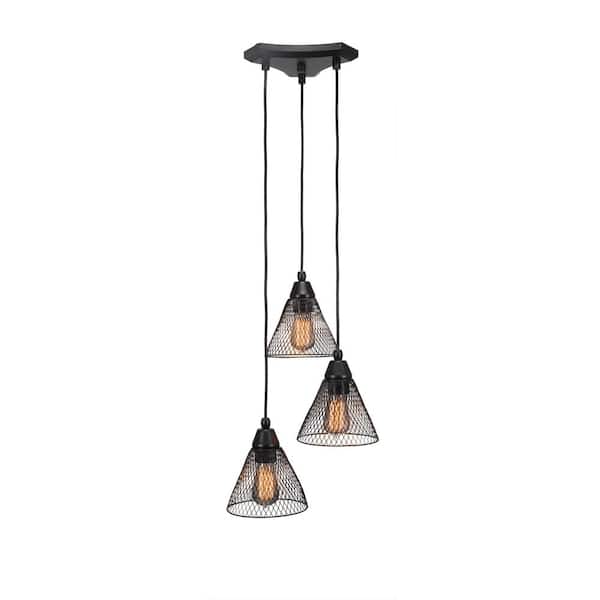 Condor 3 Light Matte Black Cluster Pendant Light with 7 in. Metal ...