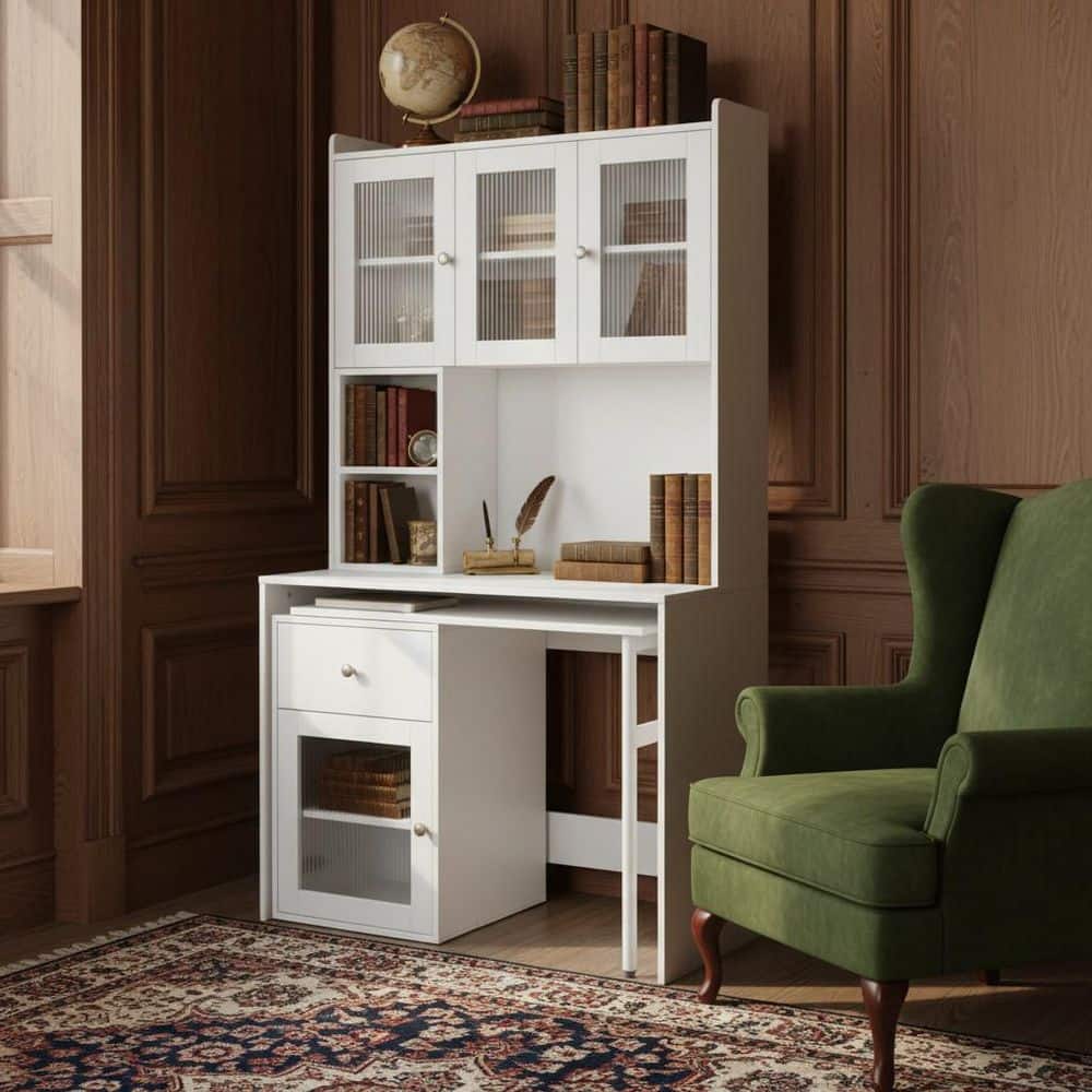 Homy Casa MOAH 70.87 in. Tall Pearl White Particle Board 5-Shelf ...