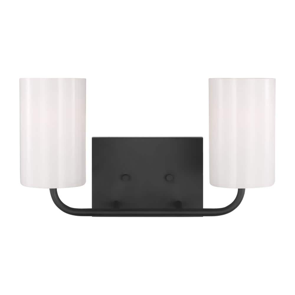 Generation Lighting Rhett 15 in. 2-Light Midnight Black Medium Vanity Light with Clear/White ...