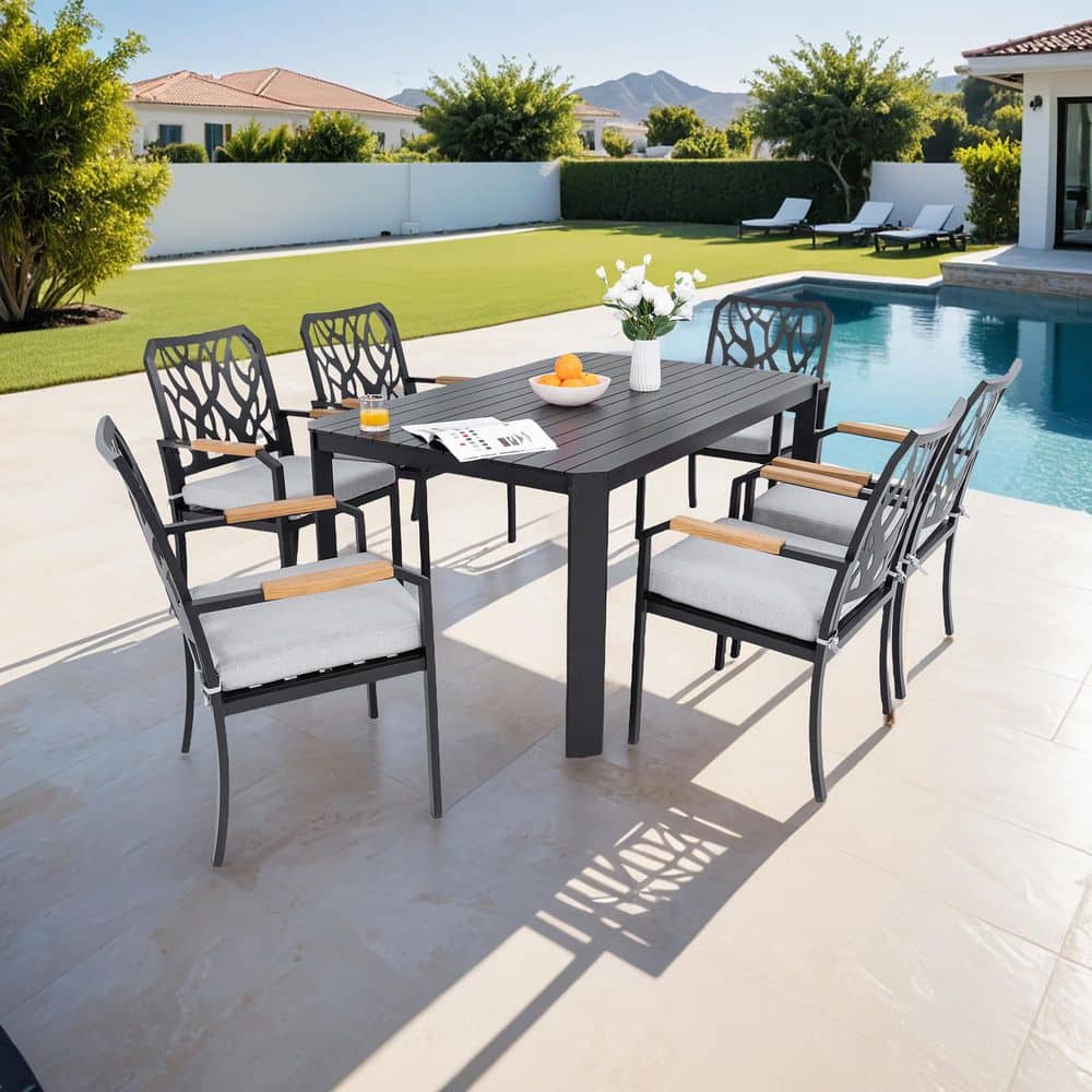UNISOAR 7-Piece Aluminum Outdoor Dining Patio Set, 6 Dining Chairs with ...