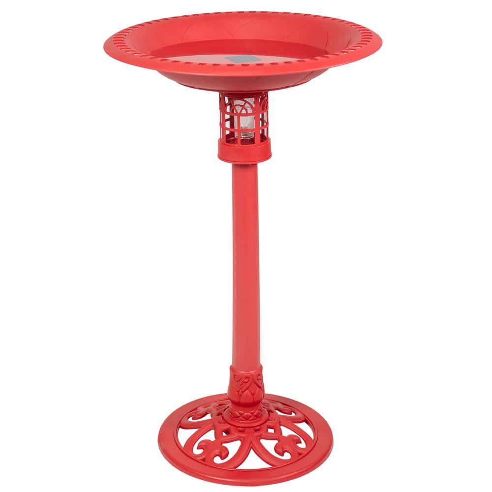 Sun-Ray Beacon Point Solar Lighted Bird Bath in Red 841011 - The Home Depot