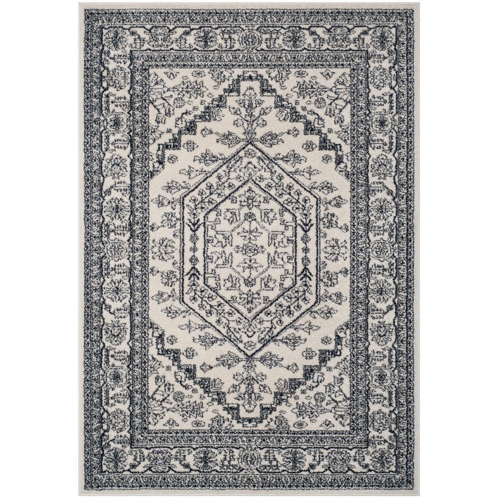 SAFAVIEH Adirondack Ivory/Navy 6 ft. x 9 ft. Border Medallion Area Rug ...