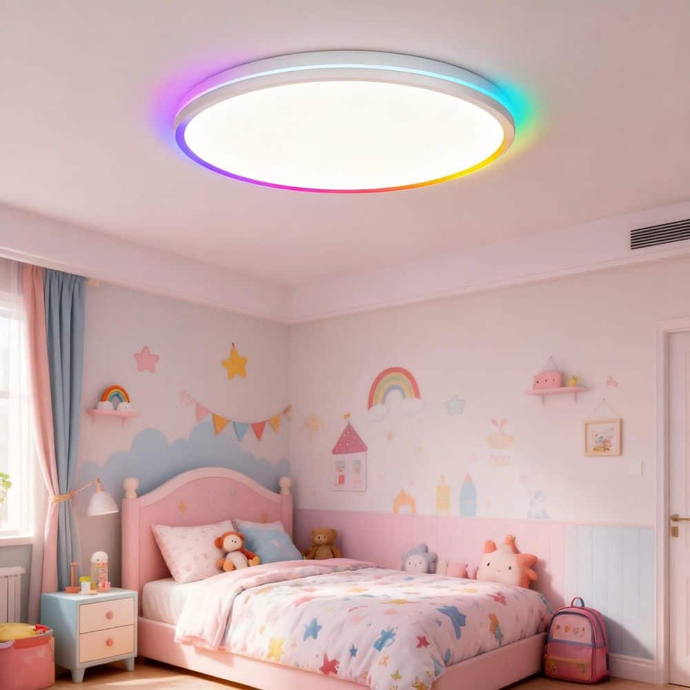 Honbei 12 in. RGB Selectable LED Color Changing Flush Mount Ceiling ...