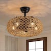 FANNEHONNE 12 in. Indoor Rattan Farmhouse Ceiling Fan with Light for ...