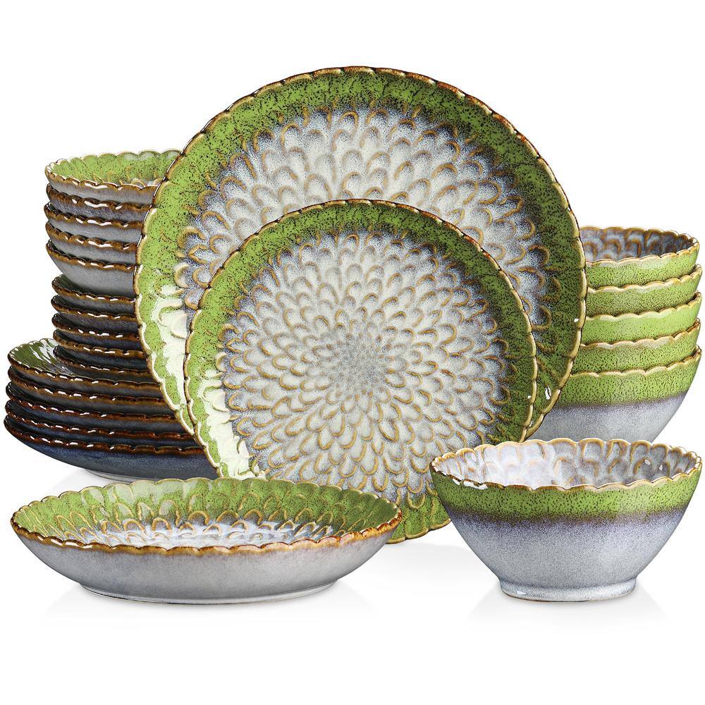 vancasso Chrys 24-Piece Chrysanthemum Petal Pattern Gradient Green ...