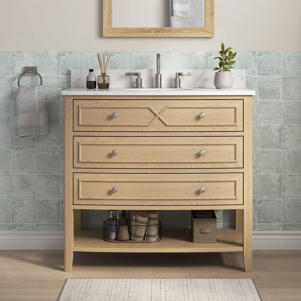 DELUXE DL LIVING Melva 37 in. Single Sink Freestanding Oak Bath Vanity ...