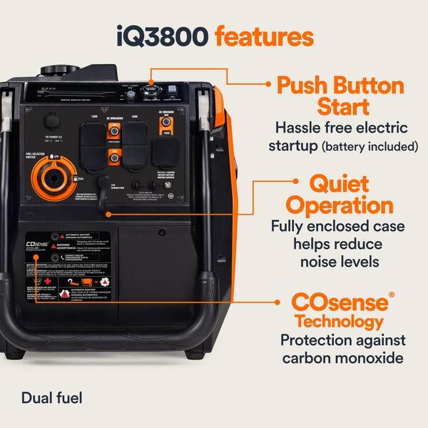 Generac 3800/3000-Watt Dual Fuel Inveter Generator, Fully Enclosed Case ...