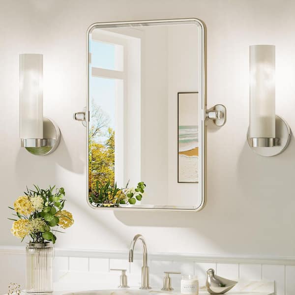 KeonJinn 16 in. W x 24 in. H Brushed Nickel Mirrors Framed Tilt Mirrors ...