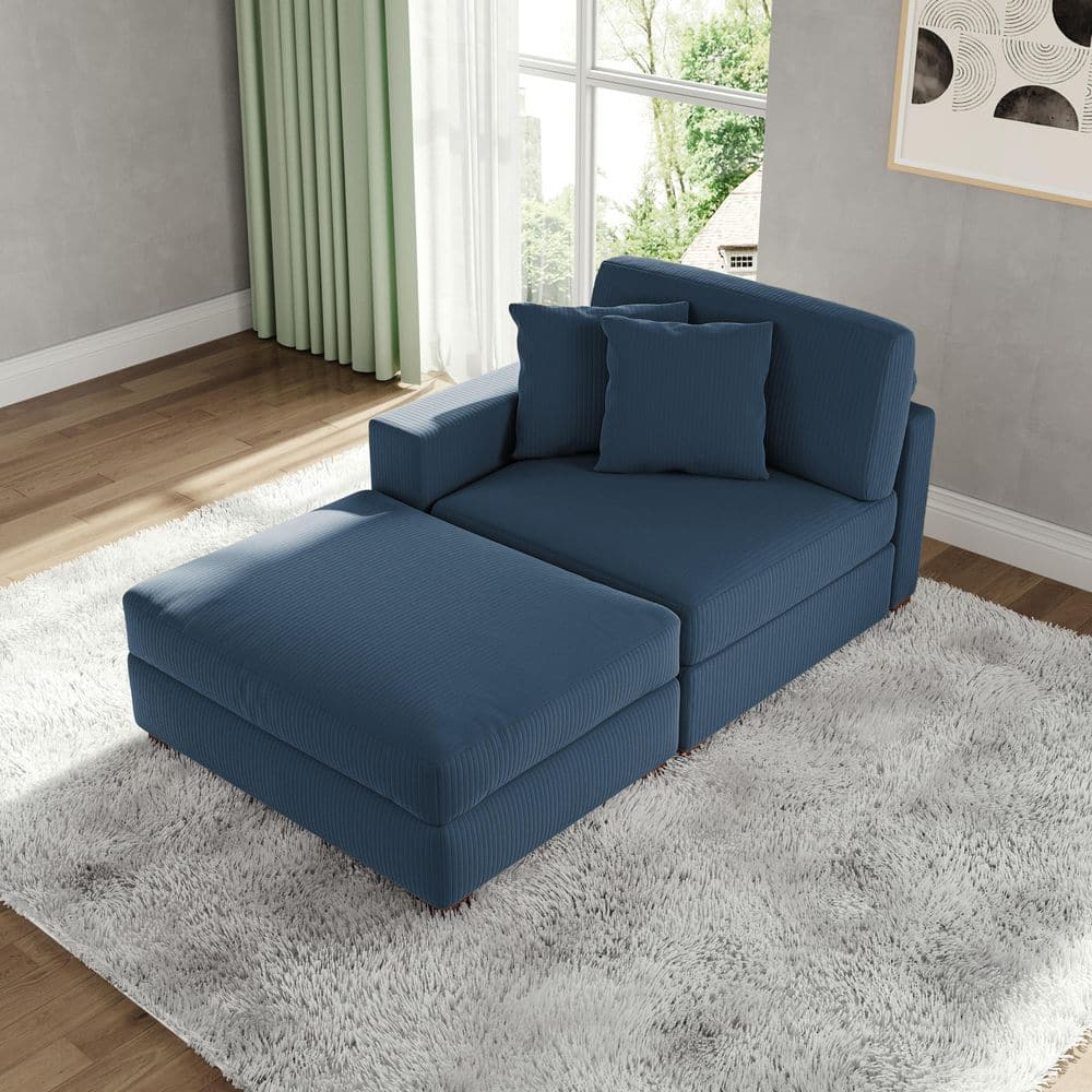 Uixe Modern Navy Blue Corduroy Polyester 2-Piece Left Arm Facing ...