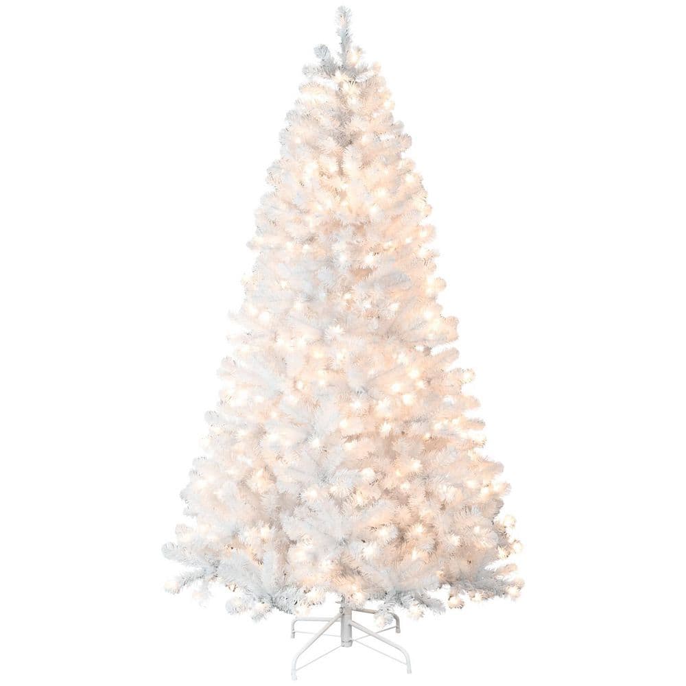 Ama pear White 7.5 ft. Pre-Lit Artificial Christmas Tree with Memory ...