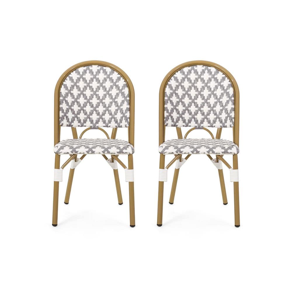 Outdoor PE Rattan and Aluminum French Bistro Chairs, Set of 2, Gray and ...