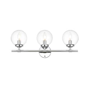 Simply Living 26 in. 3-Light Modern Chrome Vanity Light with White drum ...