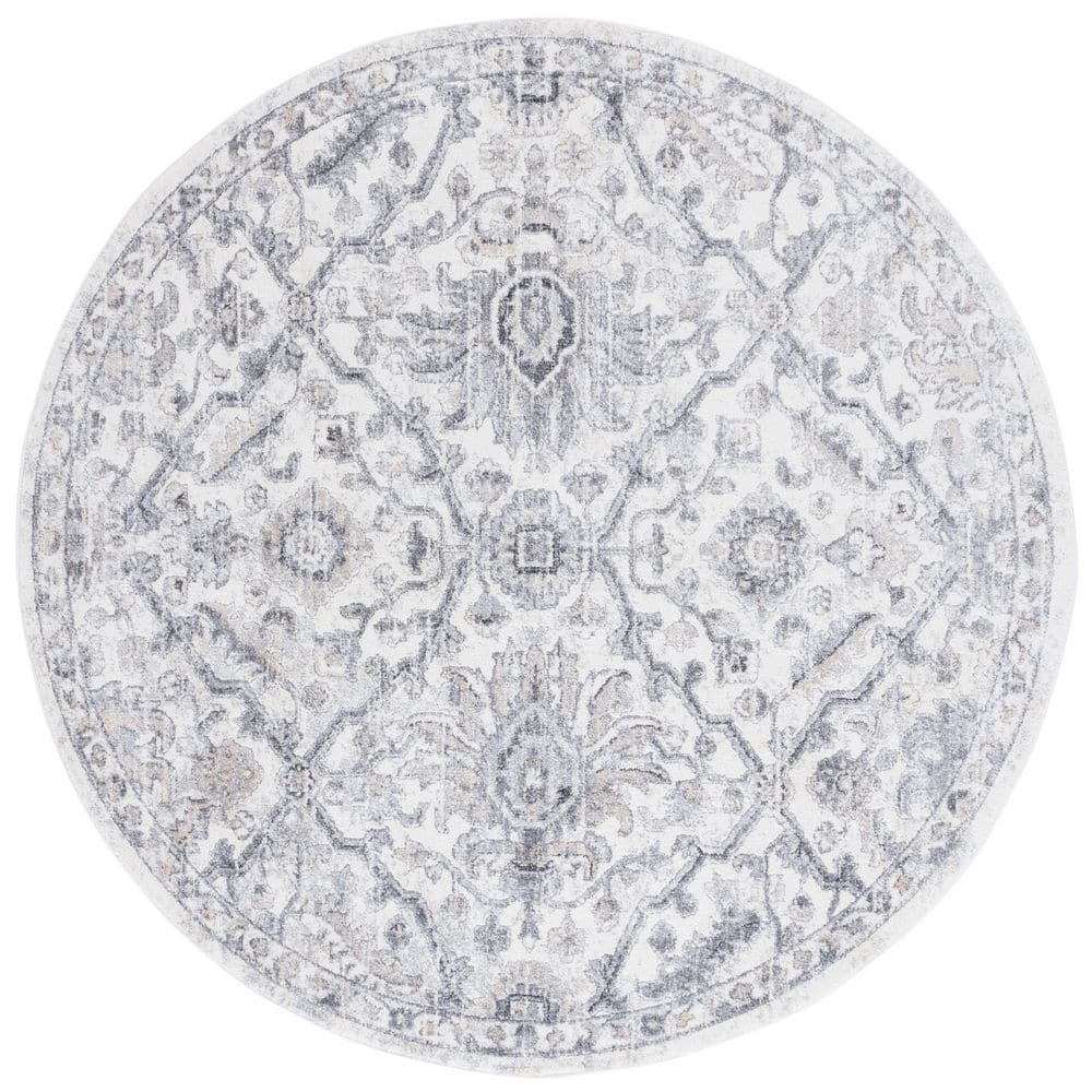 SAFAVIEH Opal 7 ft. x 7 ft. Gray/Ivory Ornate Floral Border Round Area ...