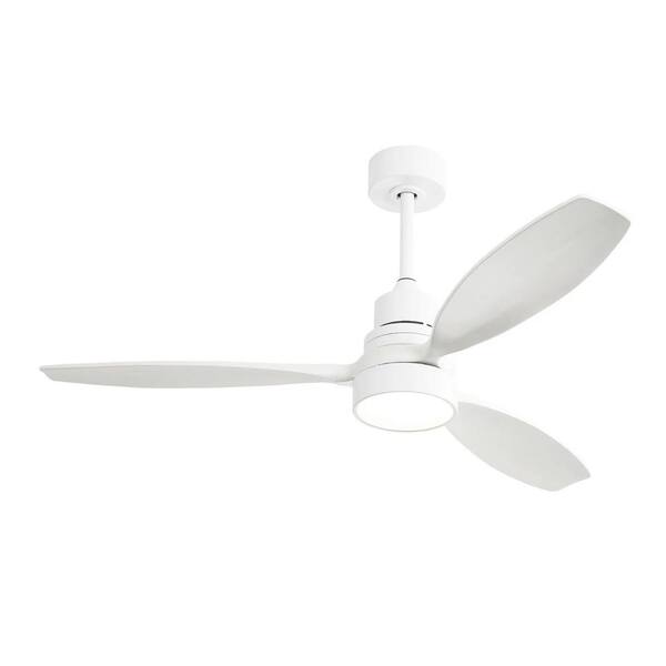 4.3 ft. Matte White Ceiling Fan with Light and 3 Solid Wood Blades ...
