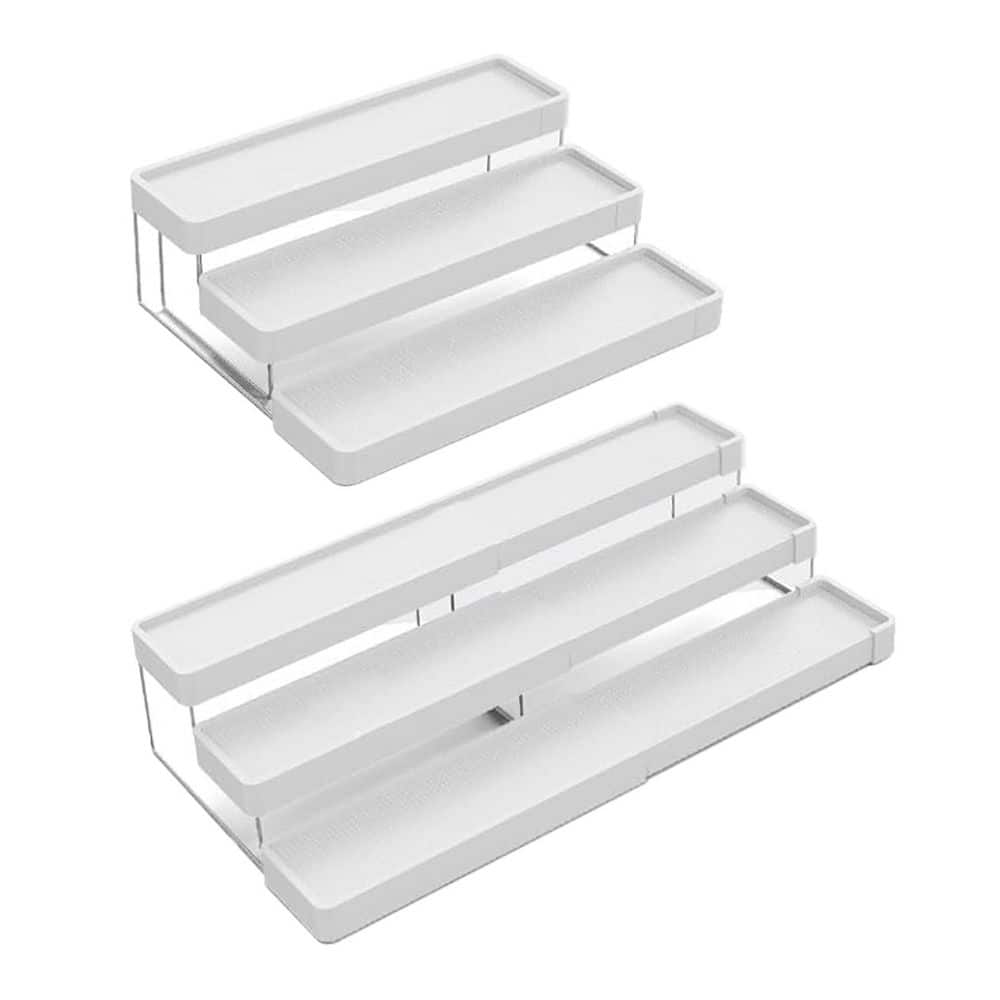 Expandable 3-Tier White Spice Rack Organizer for Cabinet Countertop ...
