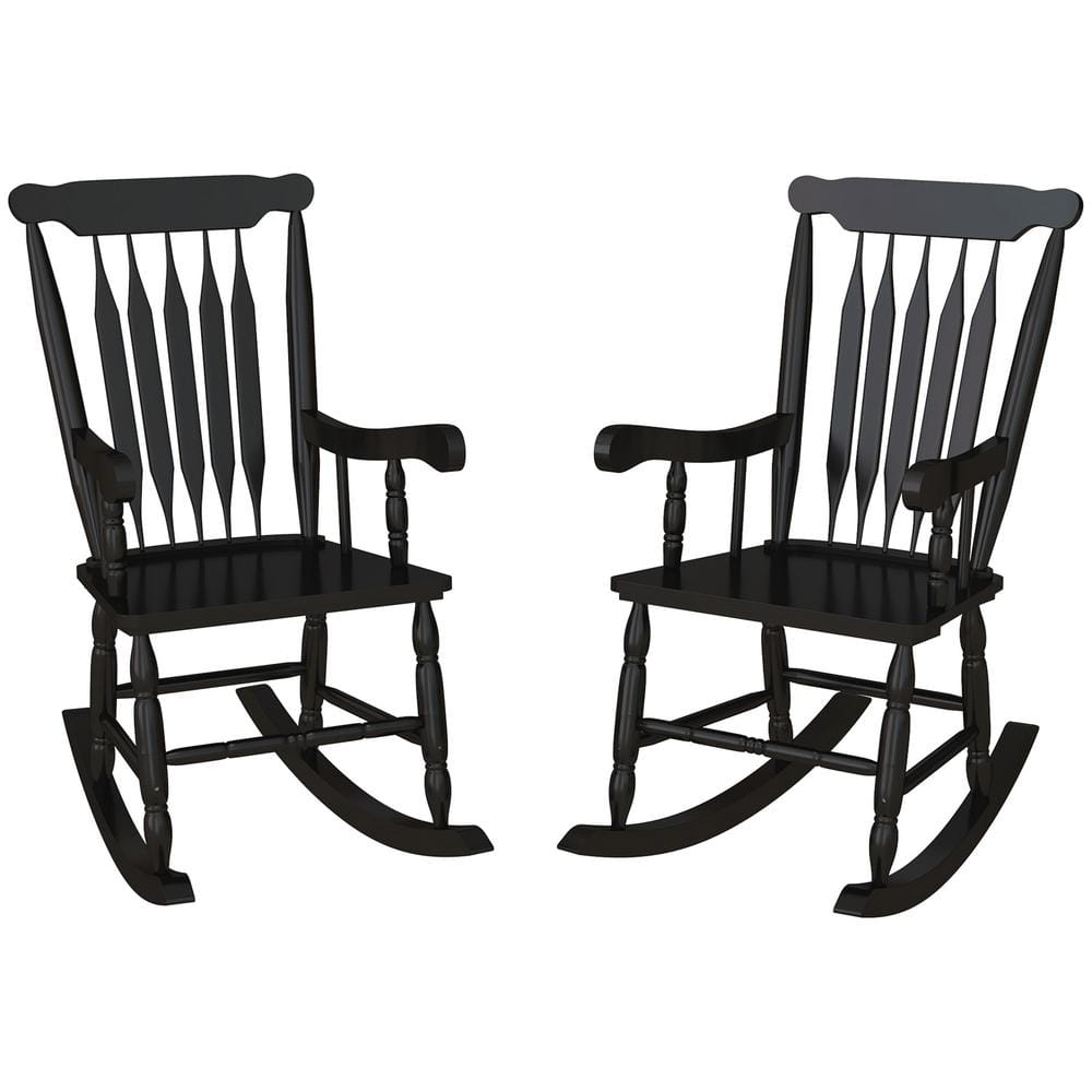 Outsunny Porch Rockers Set of 2 Black Poplar Wood Outdoor Rocking Chair ...