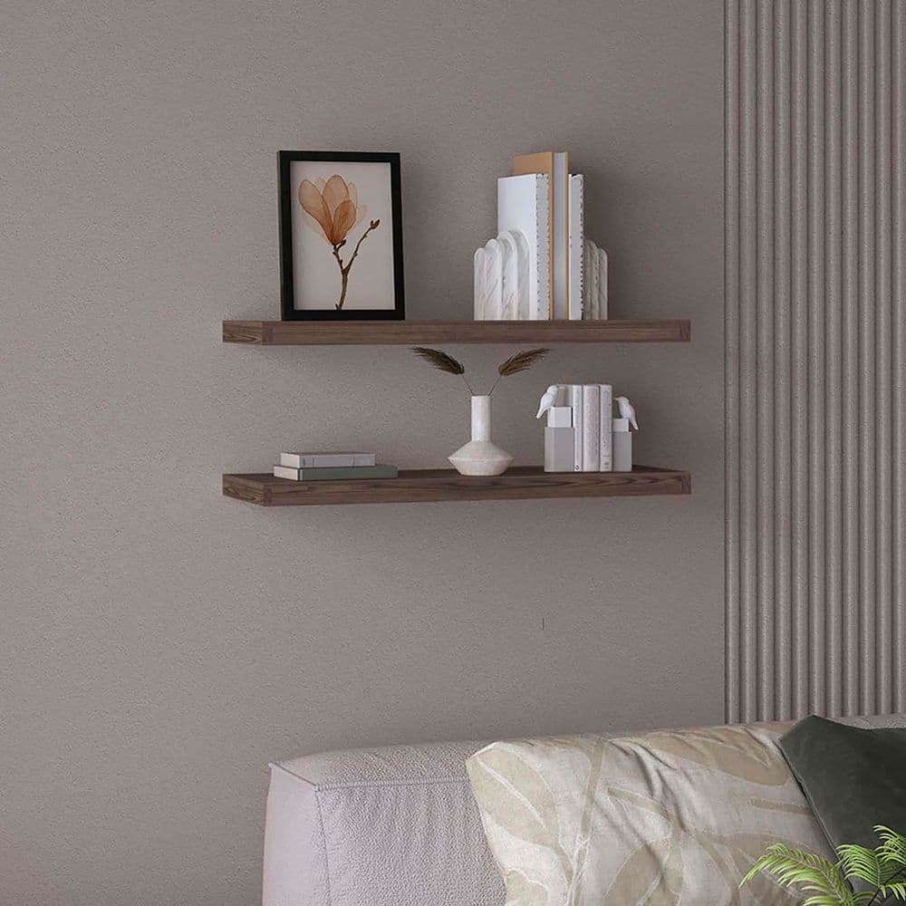 SereneVita 31.5 in. W x 9.8 in. D Brwon Wood Floating Shelves ...