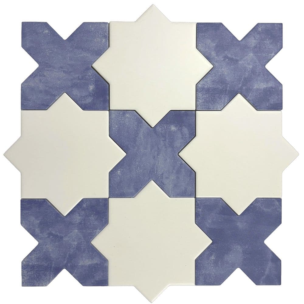 Apollo Tile Siena 5.4 in x 5.4 in White Star with Cornflower Blue Cross ...