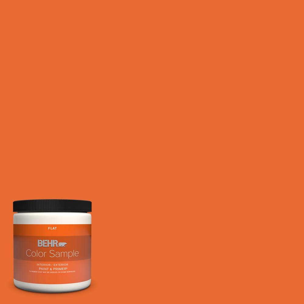 BEHR PREMIUM PLUS 8 oz. #220B-7 Electric Orange Flat Interior/Exterior ...