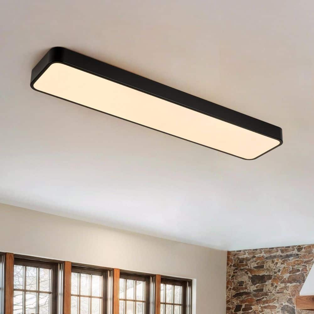 RRTYO Kwiete 35.4 in. 1-Light Modern Matte Black Rectangular Integrated ...