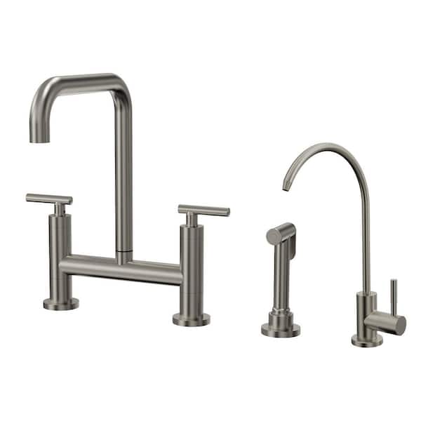 GRANDJOY 2-Handle Industrial 8 in. Widespread Bridge Kitchen Faucet ...