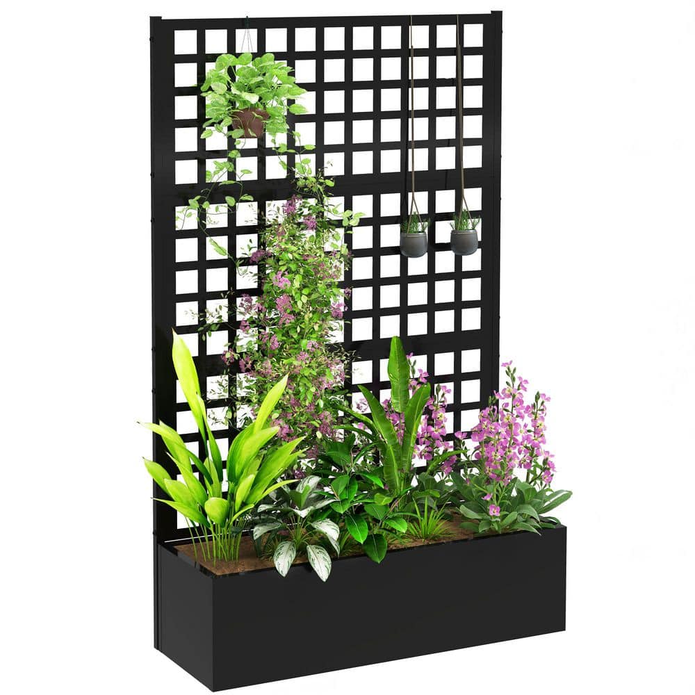 Outsunny 43.3 in. W x 15.9 in. D x 70.1 in. H Black Outdoor Planter Box ...