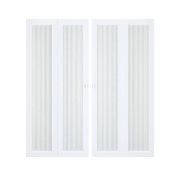 TENONER 72 in. x 80 in. (Double Doors) White MDF, Frosted Glass Single ...