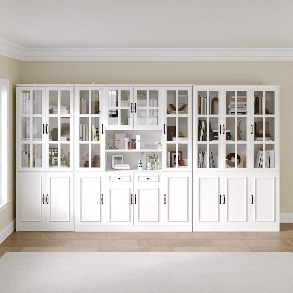 FUFU&GAGA White Wood MDF 141.7 in. Wide Luxurious Wall Sideboard & Wine ...