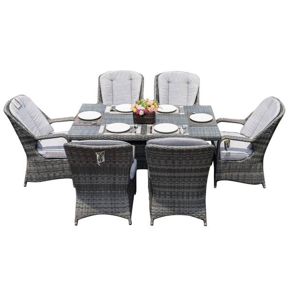 moda furnishings Gray 7-Piece Aluminum Rectangular Outdoor Dining Set ...