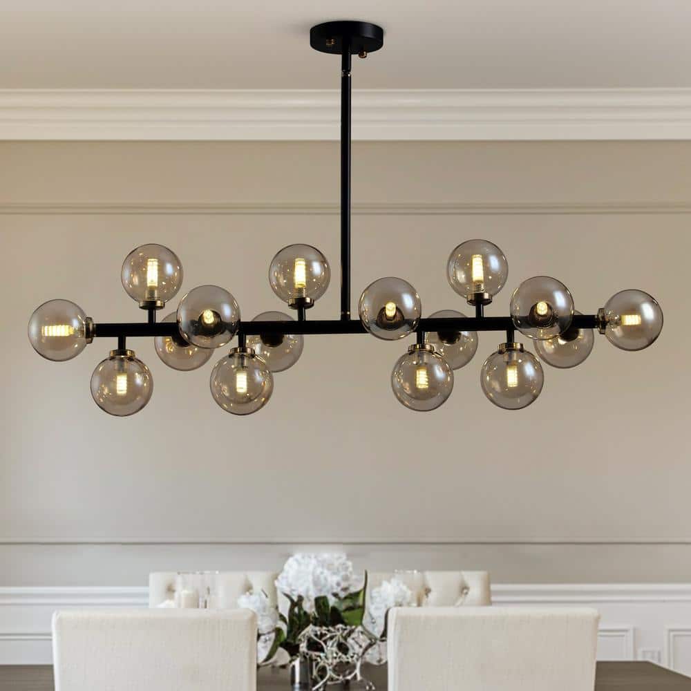 SILJOY 16-Light Amber Globe Sputnik Chandelier Black Finished ...