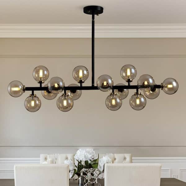 SILJOY 16-Light Amber Globe Sputnik Chandelier Black Finished ...