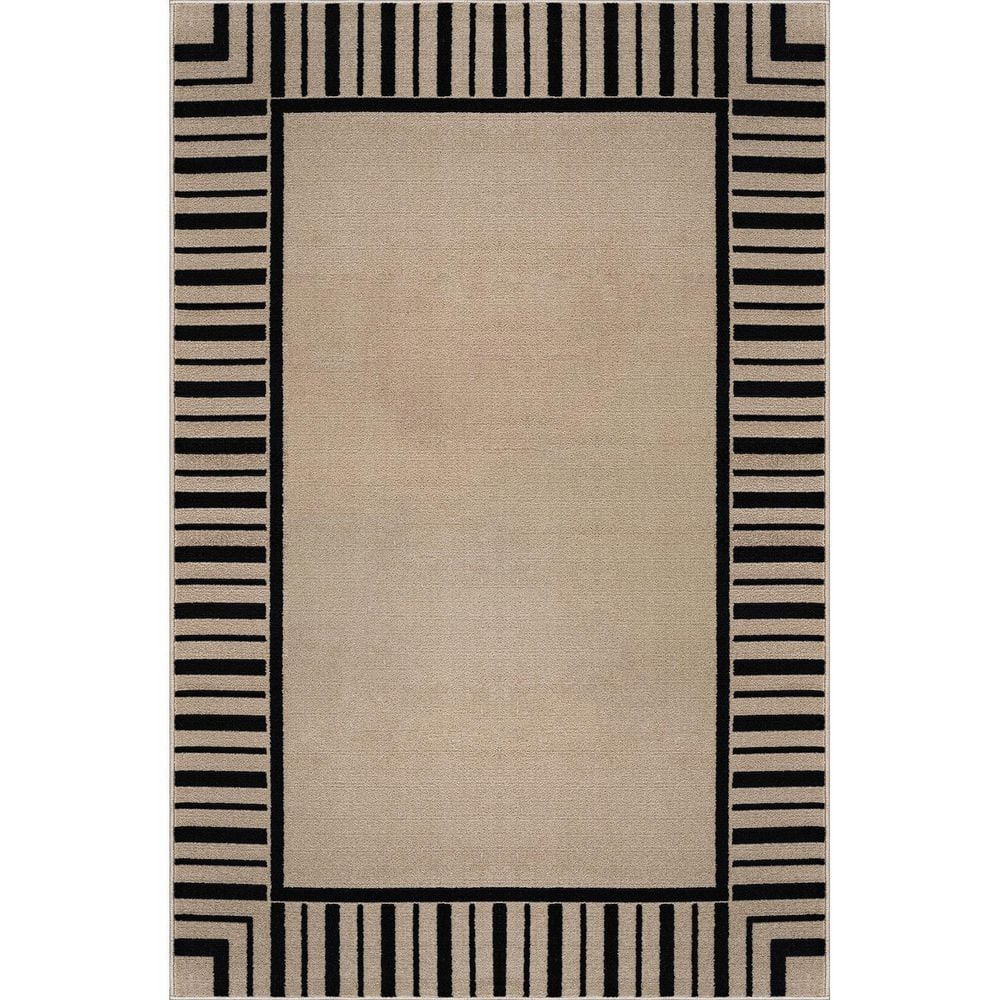Beverly Rug Edge Beige 8 ft. x 10 ft. Rubber Back Washable Geometric ...