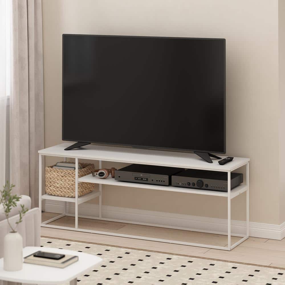 Furinno Moretti Solid White/White TV Stand Entertainment Center Fits TV's up to 65 in ...