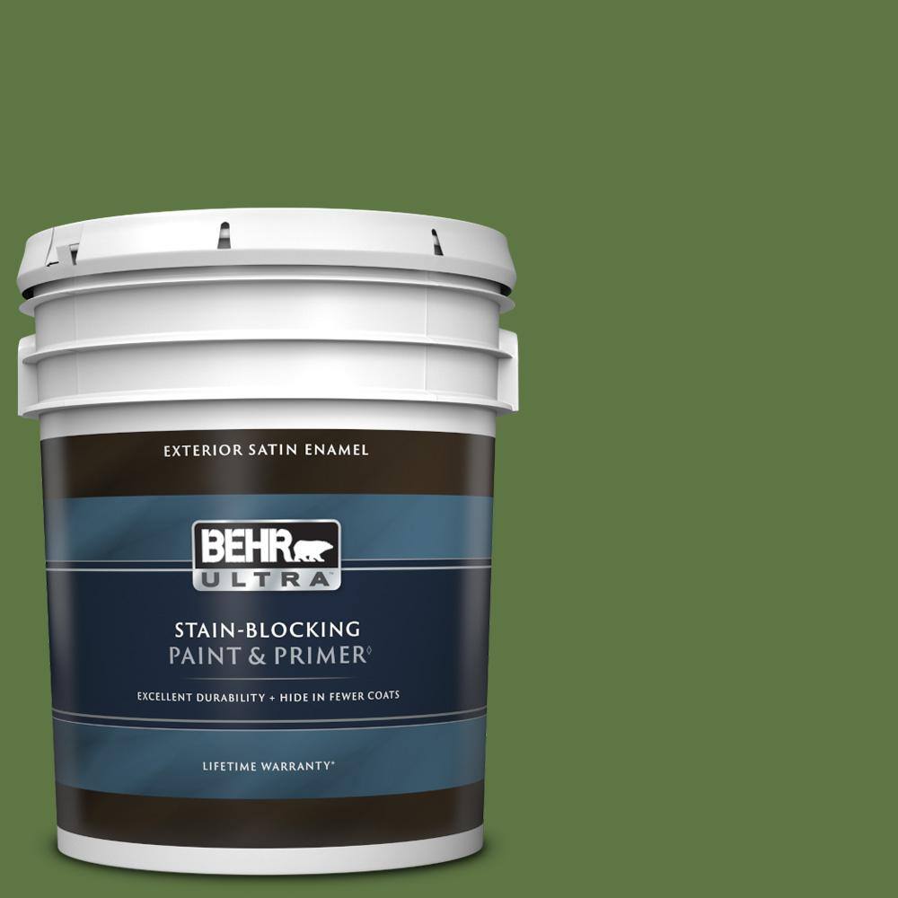 BEHR ULTRA 5 gal. #420D-7 Dill Pickle Satin Enamel Exterior Paint ...