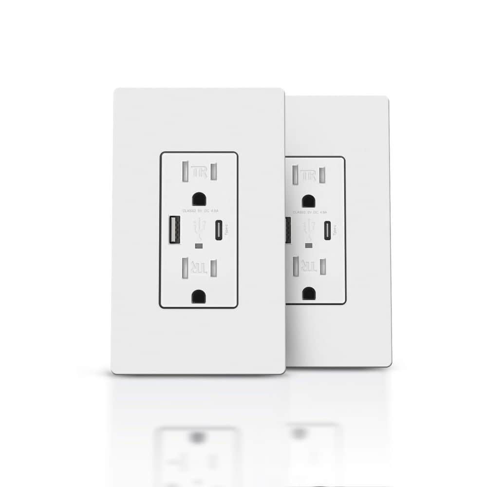 BIBIVIS 2 Pack USB Outlet, 4.8 A Type C Wall Charger Power Outlet ...