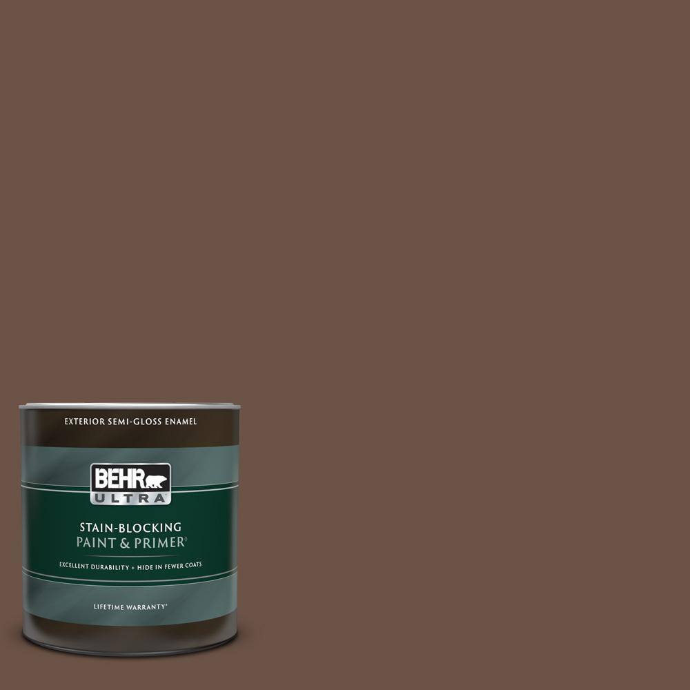 BEHR ULTRA 1 qt. #N190-7 Moose Trail Semi-Gloss Enamel Exterior Paint ...