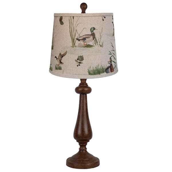 HomeRoots 27 in. Rustic Brown Table Lamp With Beige And Green Duck ...