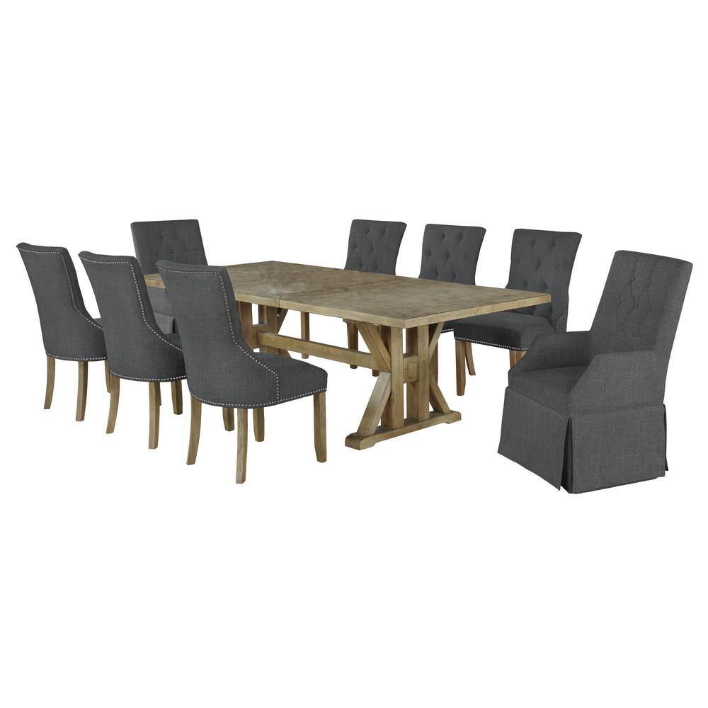 Best Quality Furniture Kara 9-Piece Gray Linen Wooden Top Fabric Dining ...