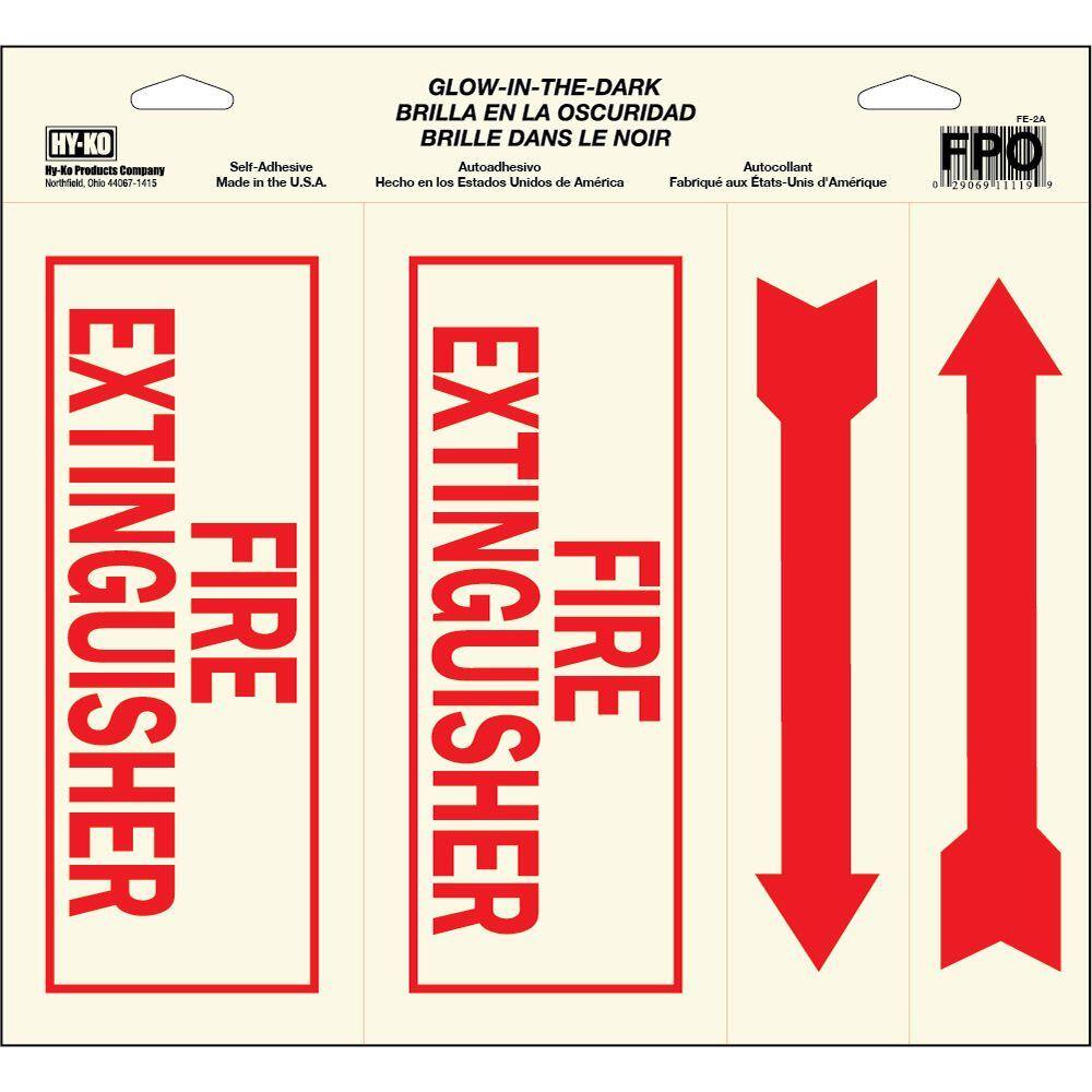 HY-KO 10 in. x 12 in. Vinyl Glow-In Dark Fire Extinguisher Sign with ...