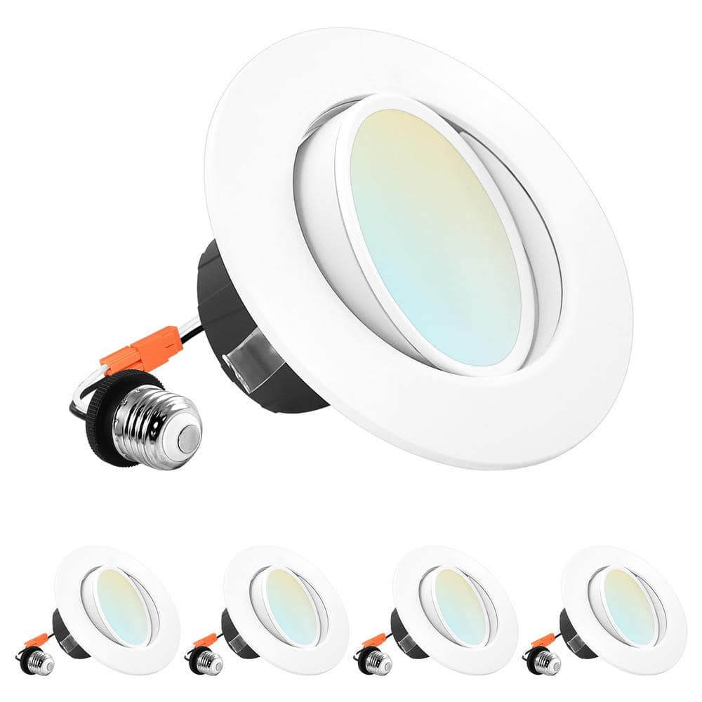 LUXRITE 4 in. Gimbal Recessed LED Can Lights 5 Color Options Dimmable ...