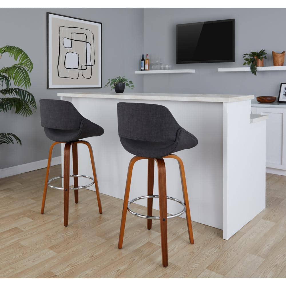 Lumisource Fabrico 29.5 in. Charcoal Fabric, Walnut Wood, and Chrome ...