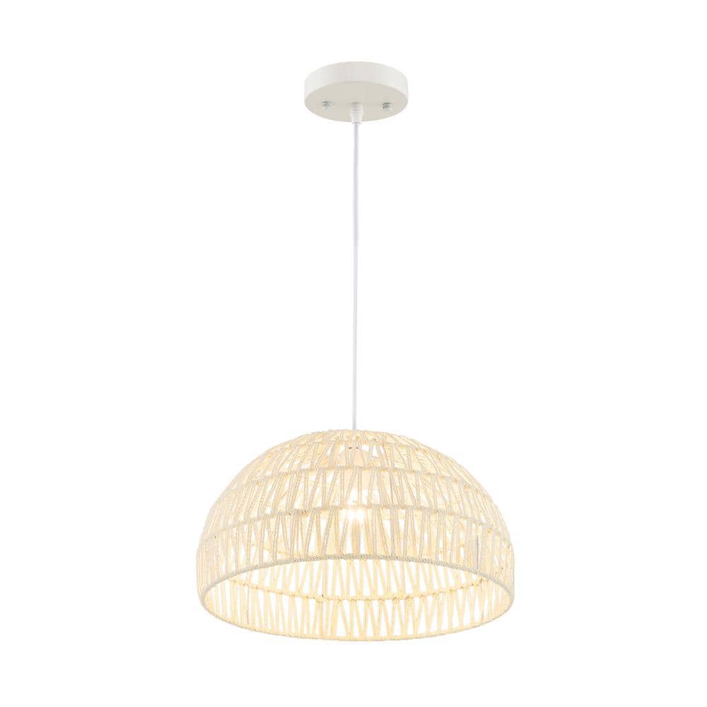 FORCLOVER 1-Light Beige Farmhouse Rattan Pendant Lights with Adjustable ...