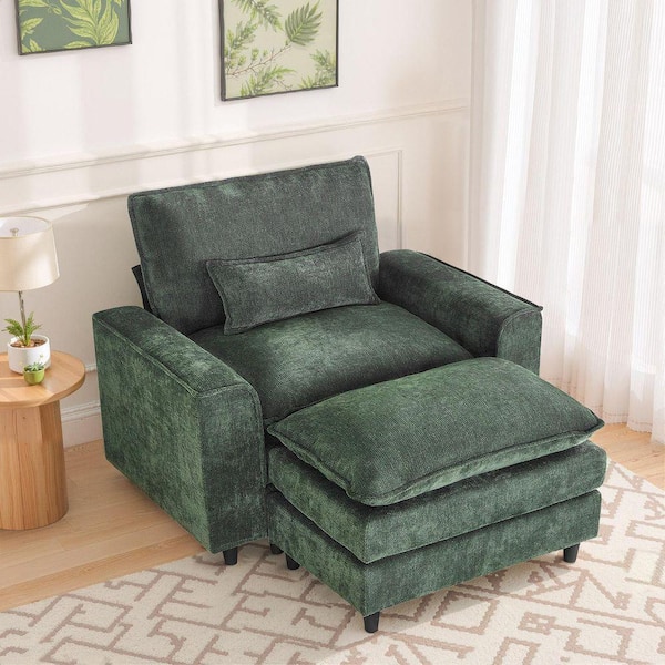 WONDER COMFORT Oversized Dark Green Chenille Soft Single Sofa Arm Chair ...