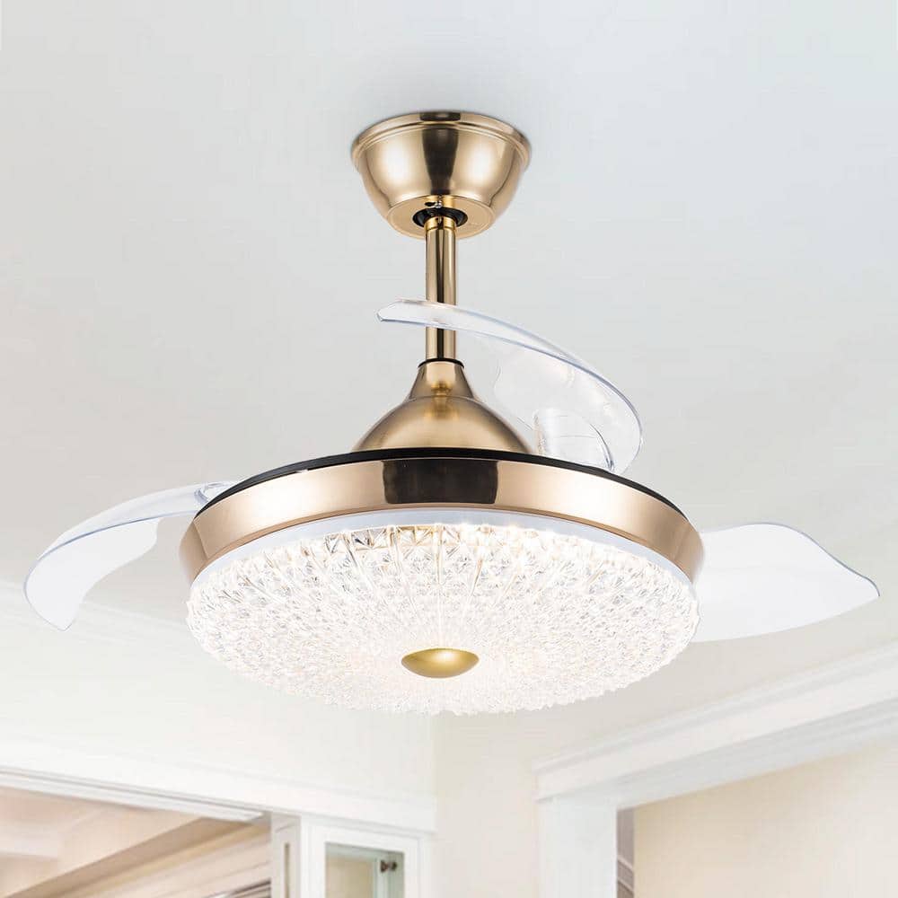 Oaks Aura Merlino 42in. LED Indoor French Gold 3-Speed Glam Crystal ...