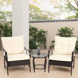 3-Piece Metal Patio Conversation Set with Gray Cushions, Modern Rattan ...