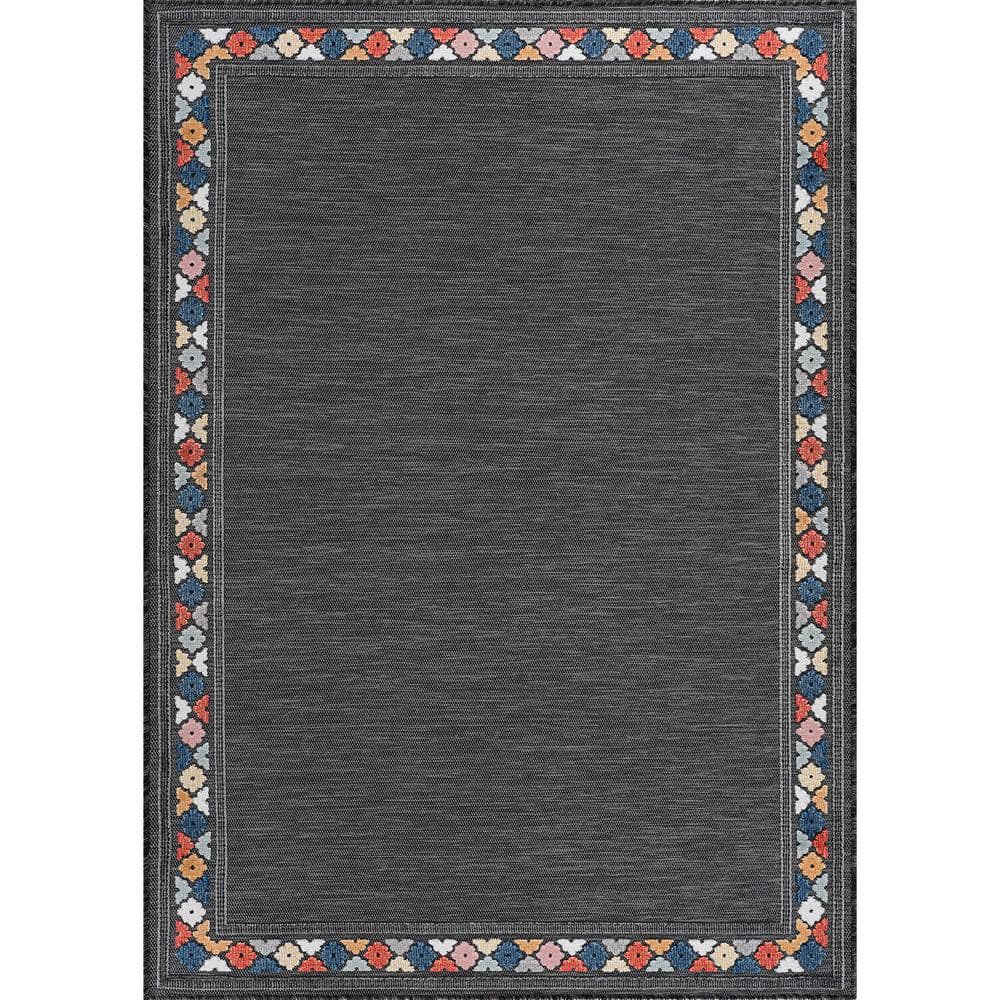 CAMILSON Lara Dark Grey 8 ft. x 10 ft. Bordered Stylish Indoor Outdoor ...